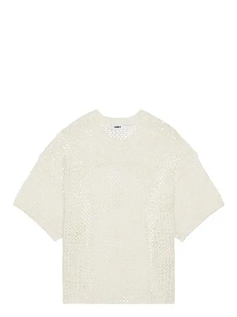 Obey Larry Football Knitted Tee In Cream - Natural