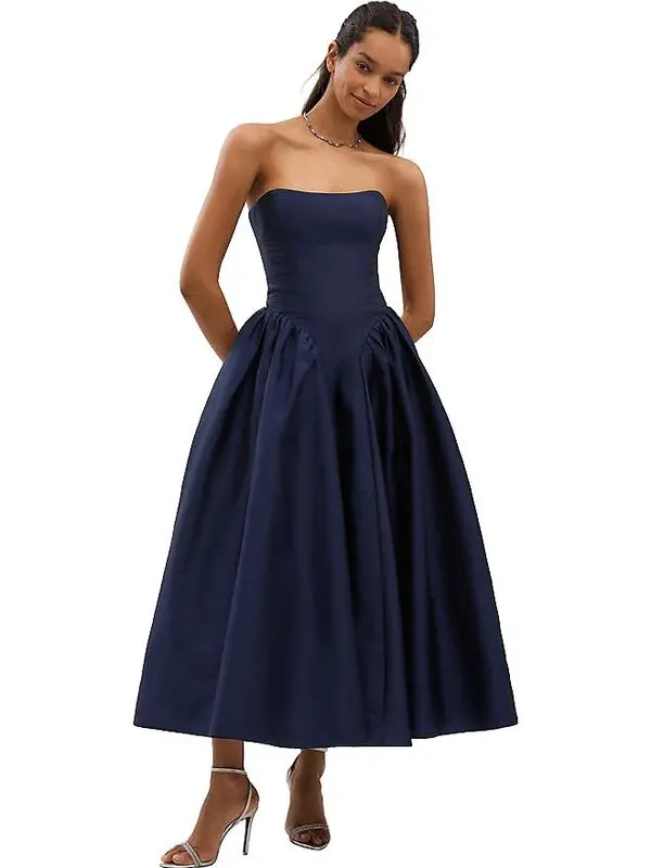 Bhldn Strapless Basque-waist A-line Midi Dress - Nightfall