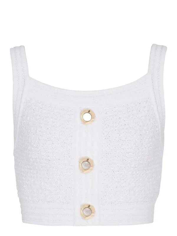 Balmain Tweed Crop Top - White