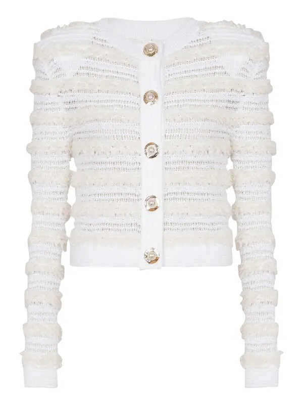 Balmain Tweed Cropped Cardigan - White