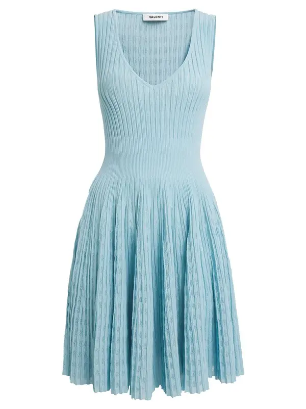 VALENTI Textured Knitted Mini Dress - Blue