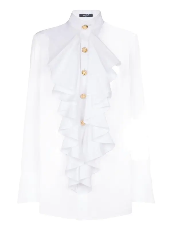 Balmain Cotton Poplin Ruffled Shirt - White