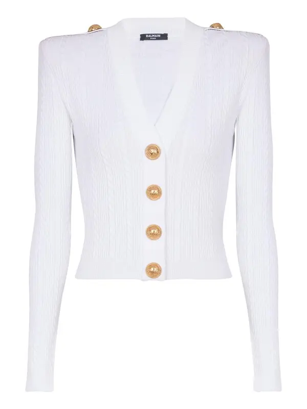 Balmain Button-trim Cable-knit Cardigan - White