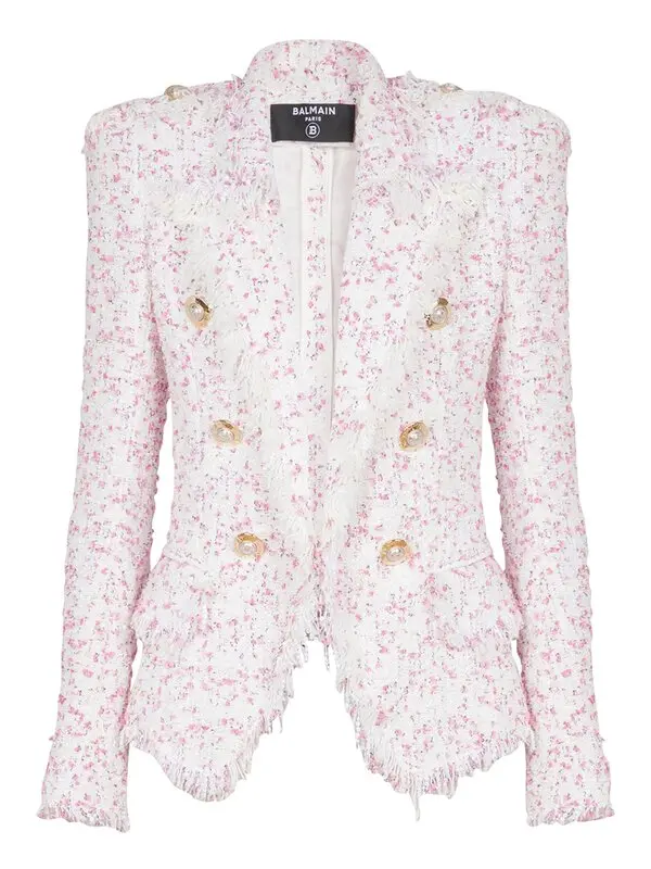 Balmain Tweed Blazer With Frayed Edges - White