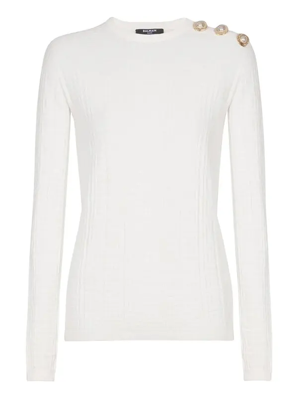 Balmain Button-trim Monogram Sweater - White