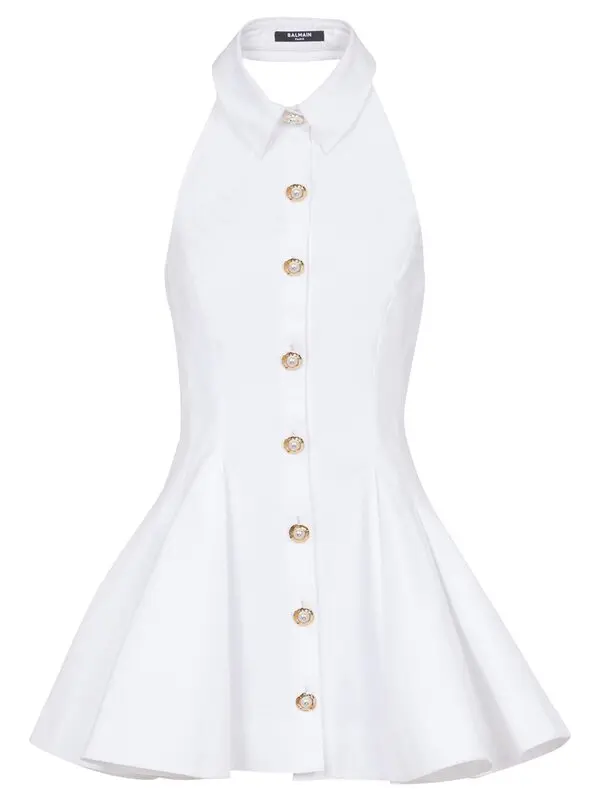 Balmain Cotton Poplin Backless Mini Dress - White