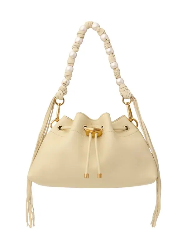 JIMMY CHOO Small Leather Cinch Shoulder Bag - Beige