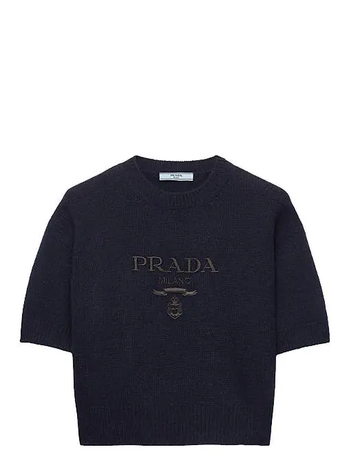 Prada Logo-intarsia Cashmere-wool Blend Knitted Jumper - Blue