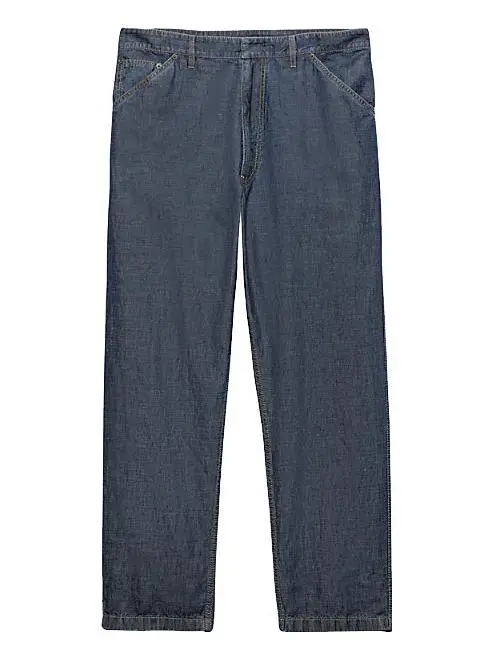 Prada Triangle-logo Relaxed Cotton-linen Trousers - Blue