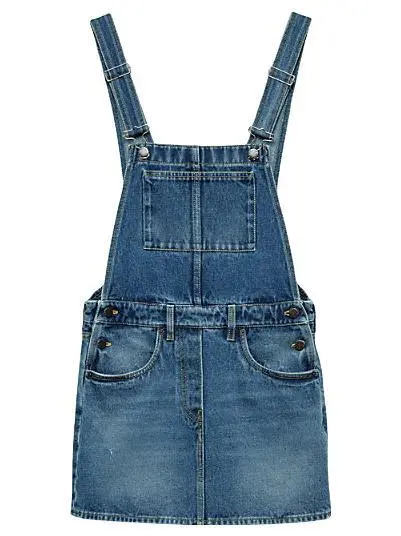 Prada Bib Overall Denim Mini Dress - Blue