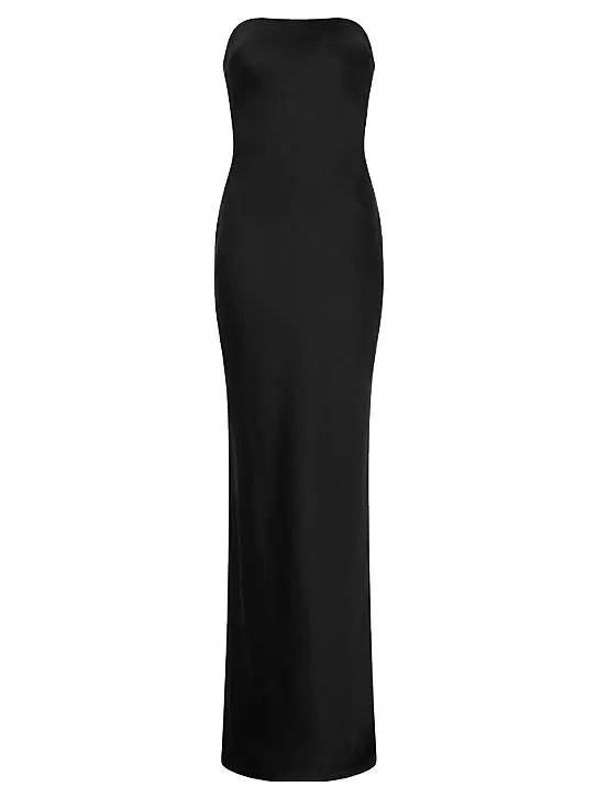 OMNES Amdra Strapless Satin Maxi Dress - Black