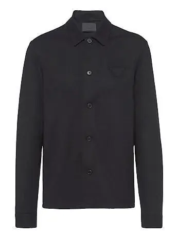 Prada Logo-patch Long-sleeve Wool-cashmere Shirt - Black