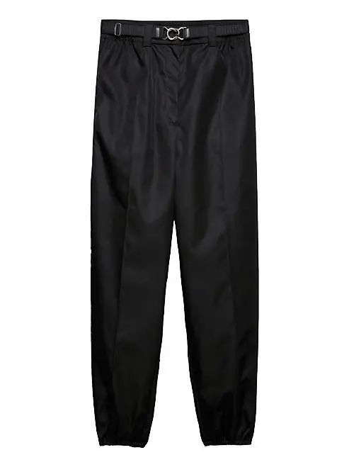 Prada Logo-plaque Creased Woven Trousers - Black