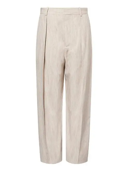 Bottega Veneta Pleated High-rise Woven Trousers - Grey Putty