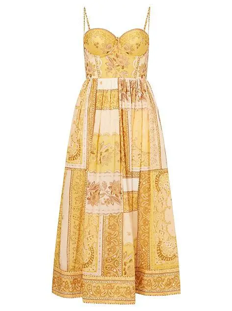 Zimmermann Lucky Corset Cotton Midi Dress - Mustard Bandana