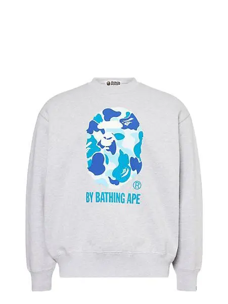 A BATHING APE Logo-print Cotton-blend Sweatshirt - Grey + Blue Camo
