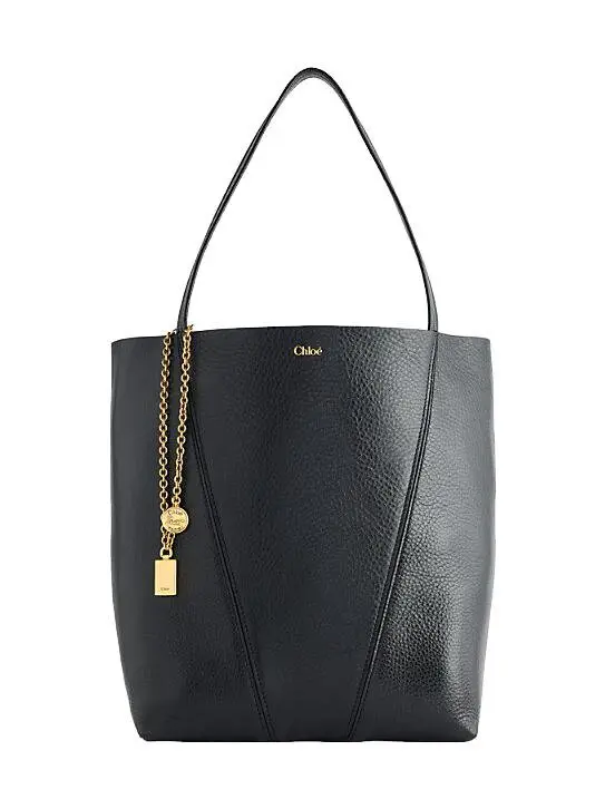 Chloé Spin Medium Leather Tote Bag - Black