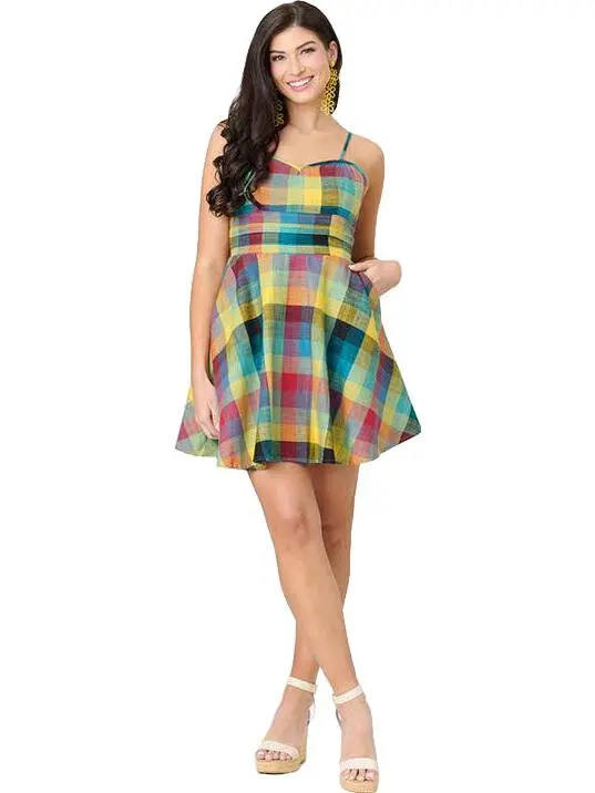 Unique Vintage 1950s Sleeveless Flare Dress - Multicolor Plaid