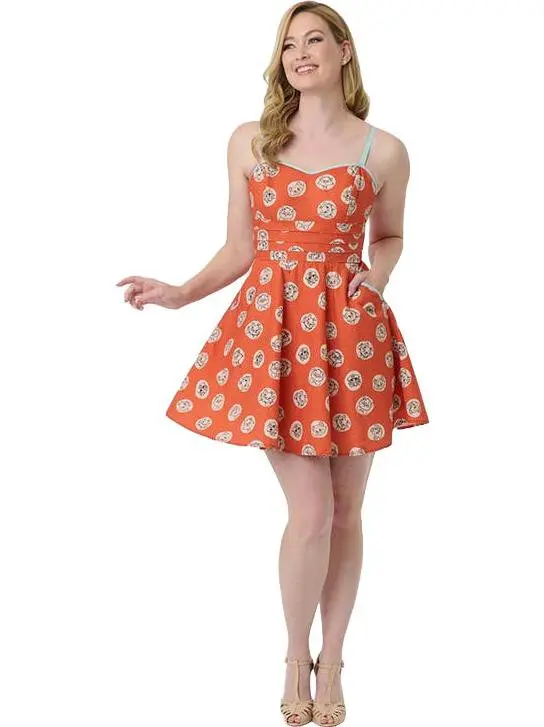 Unique Vintage 1950s Sleeveless Flare Dress - Orange Disney Cats