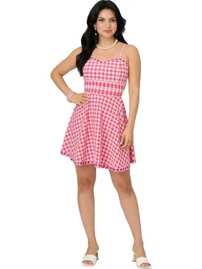 Unique Vintage 1950s Sleeveless Flare Dress - Pink Gingham W/hearts