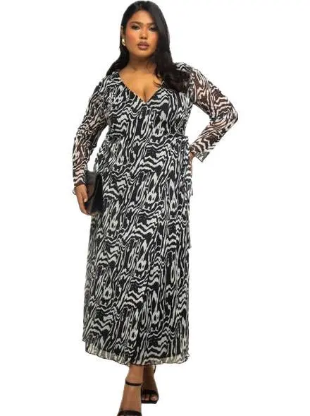FASHION-SZN CURVE Printed Midaxi Dress With Slit - Black
