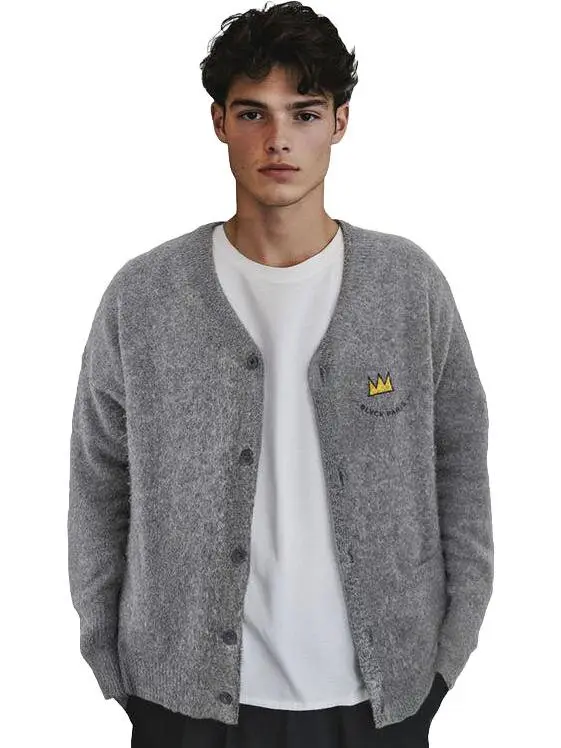 BLVCK X Basquiat Wool Blend Cardigan - Grey