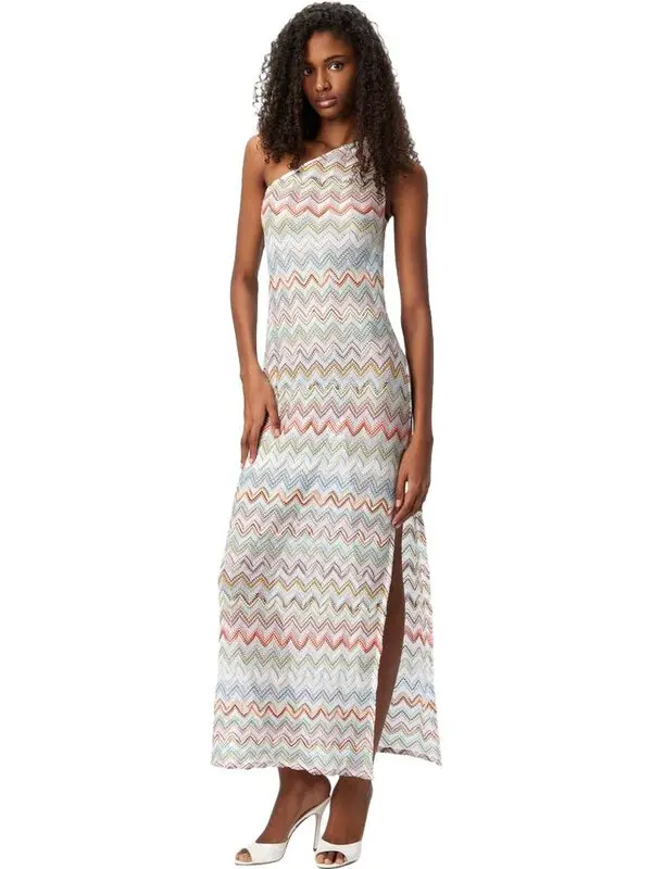 Missoni Long One-shoulder Dress With 3d Zig Zag Lam - Multicoloured