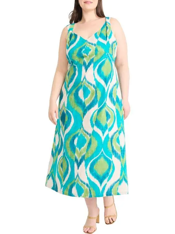 Maggy London Printed Sleeveless Maxi Dress - Ivory/ Aqua