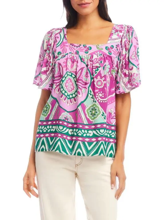 Karen Kane Floral Paisley Square Neck Top - Purple Print