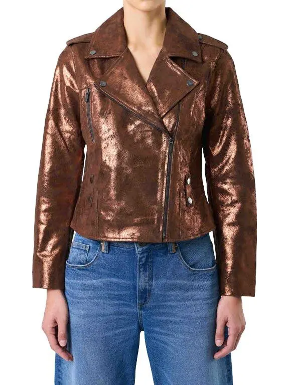 VELEZ Leather Biker Jacket - Brown