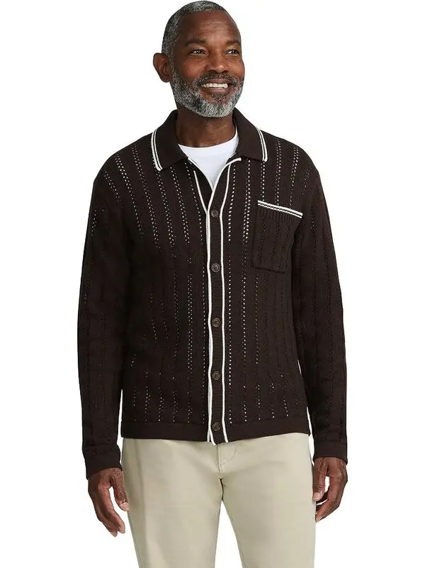 LANDS' END Long Sleeve Polo Cardigan - Rich Coffee