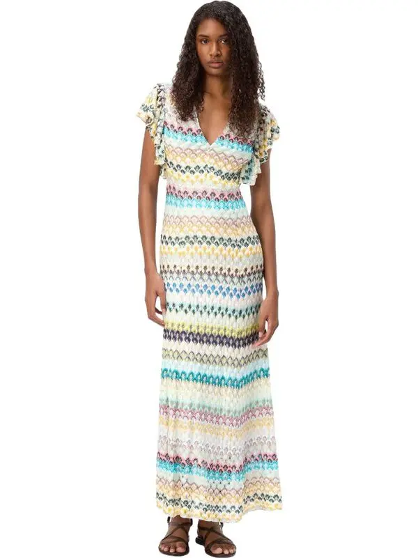 Missoni Dégradé Lace Long Dress With V-neck And Ruffled Sleeves - Multicoloured