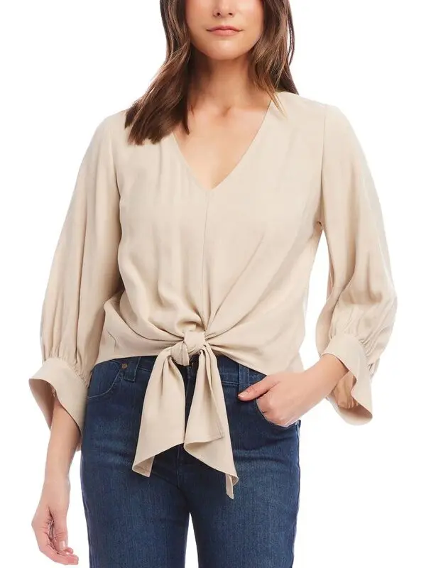 Karen Kane Tie-front V-neck Top - Ecru