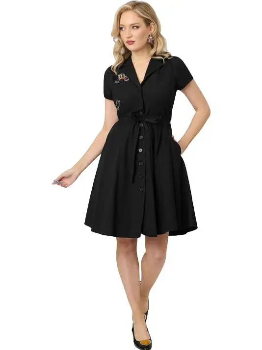 SMAK PARLOUR Fit & Flare Button Down Dress - Black