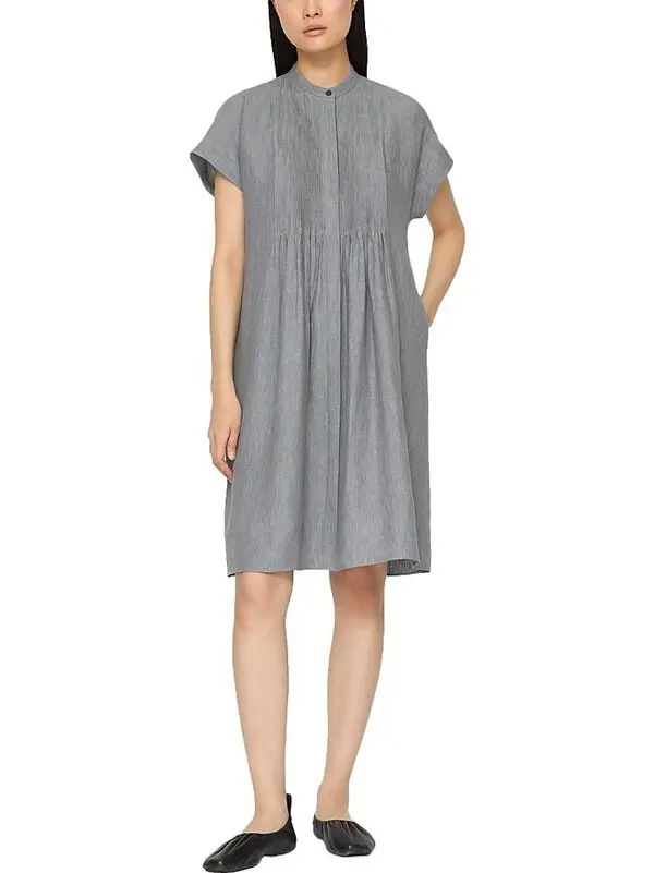 Lafayette 148 New York Linen Dress - Blue Dust Melange