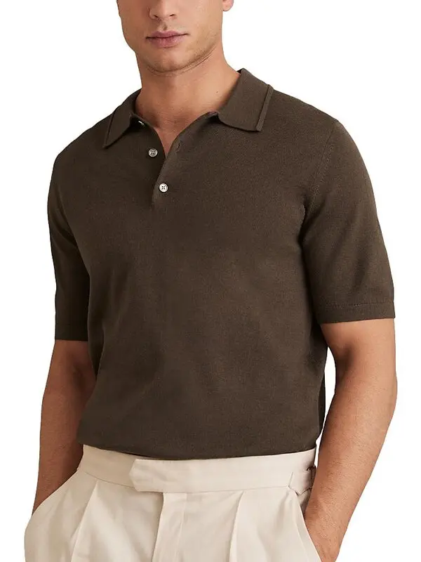 REISS Merino Wool Polo - Chocolate