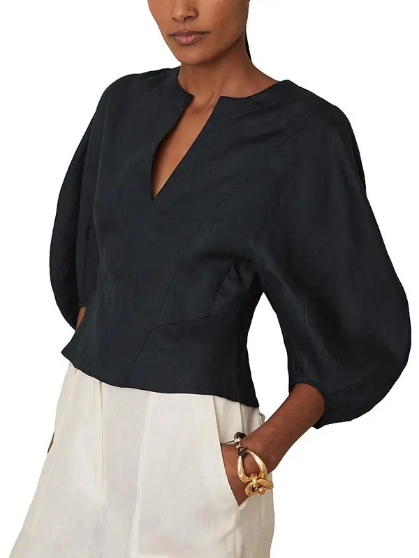 REISS Remi Linen Top - Navy