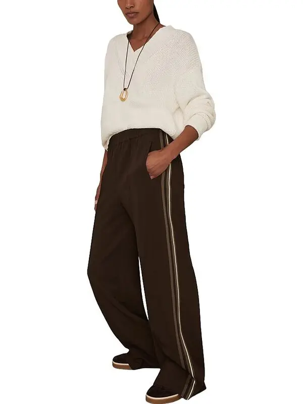 REISS Side Stripe Wide Leg Pants - Chocolate