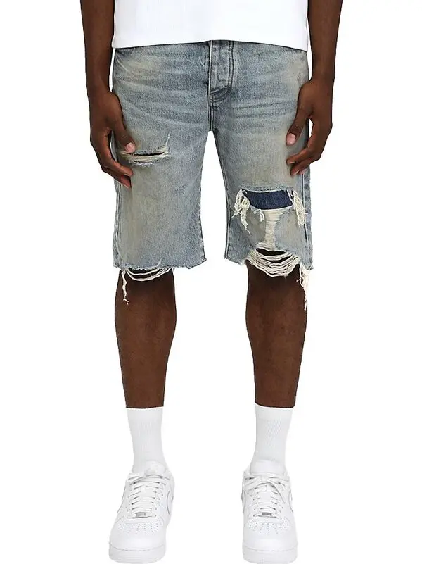 PURPLE BRAND Faros Relaxed Fit Patched Shorts - Light Indigo