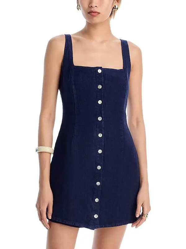 Bella Dahl Square Neck Button Front Mini Dress - Italian Navy