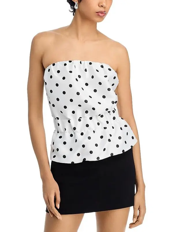 French Connection Strapless Polka Dot Peplum Top - Summer White Polka Dot