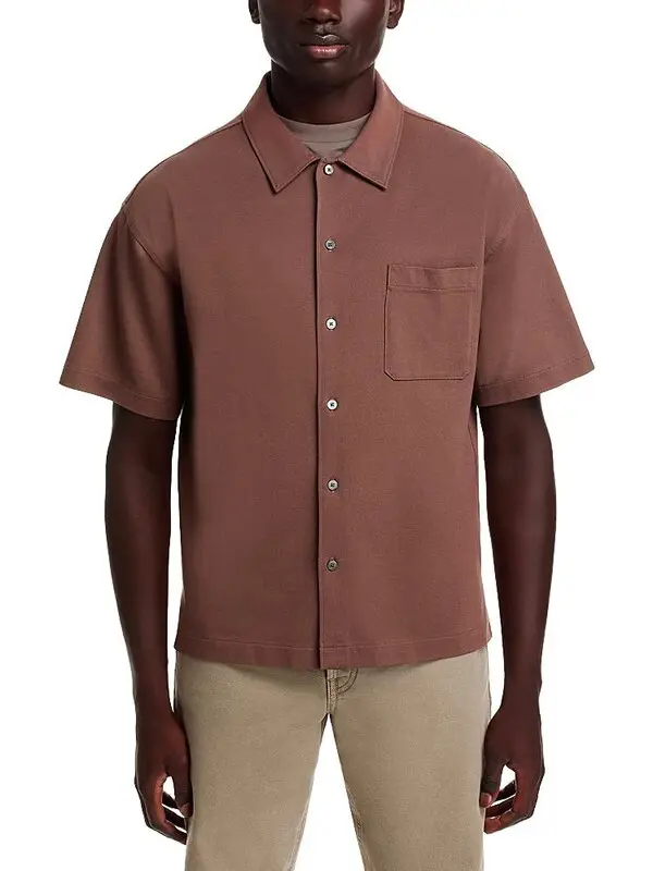 FRAME Light Pique Short Sleeve Button Front Shirt - Mauve