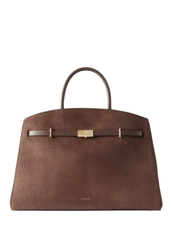 DEMELLIER The Hudson Leather-trimmed Suede Tote - Brown