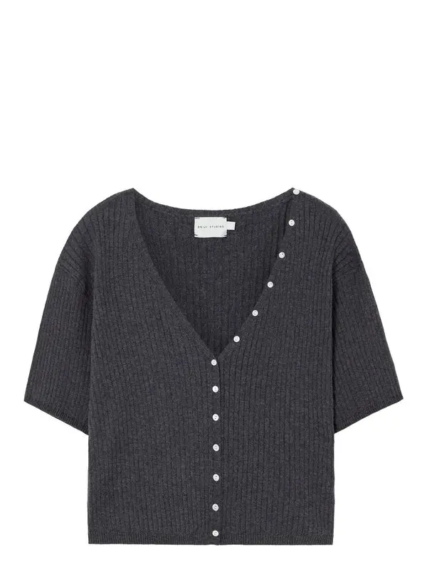 DEIJI STUDIOS Ribbed Cotton And Cashmere-blend Cardigan - Gray