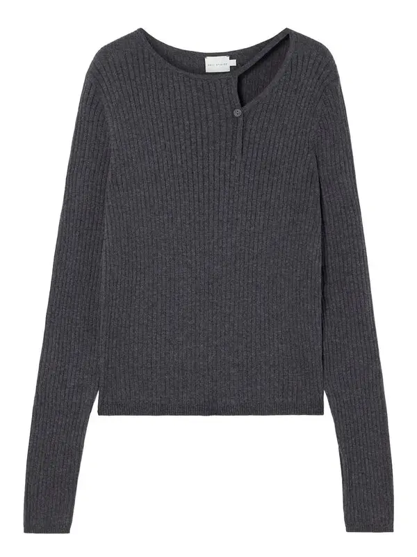DEIJI STUDIOS Asymmetric Cutout Ribbed Sweater - Gray