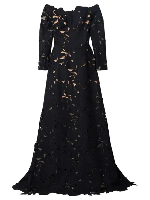 Costarellos Kasia Off-the-shoulder Corded Lace Gown - Black