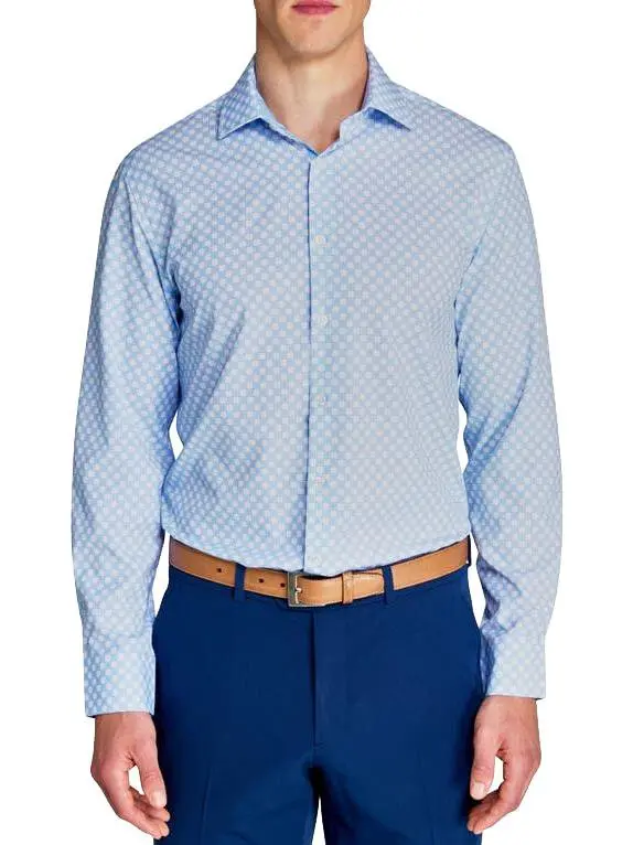 W.R.K Slim Fit Checker Print Performance Dress Shirt - White/ Blue