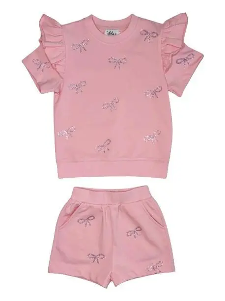 LOLA + THE BOYS Crystal Bows Short Set - Pink