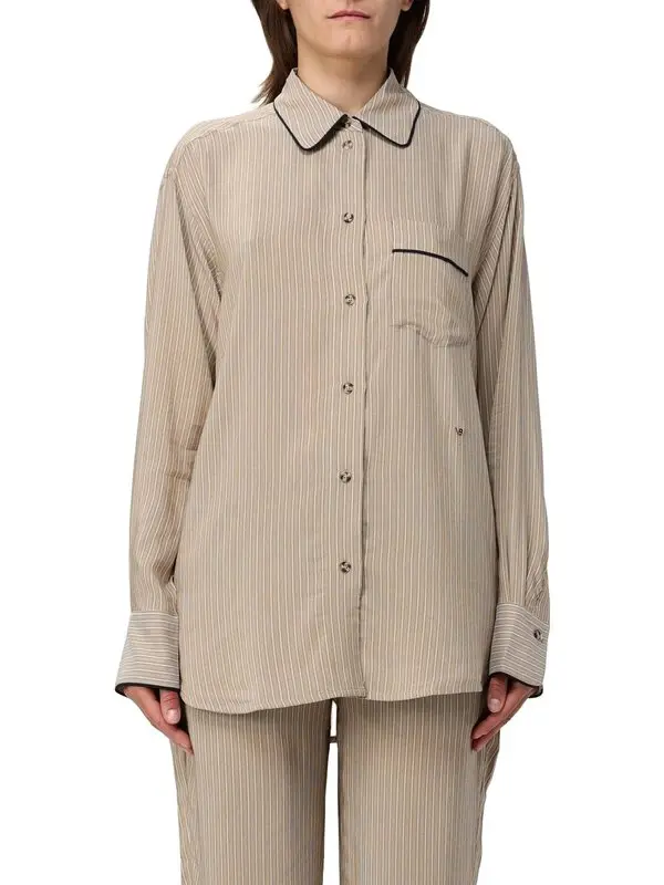 Victoria Beckham Striped Shirt With Classic Collar - Brown