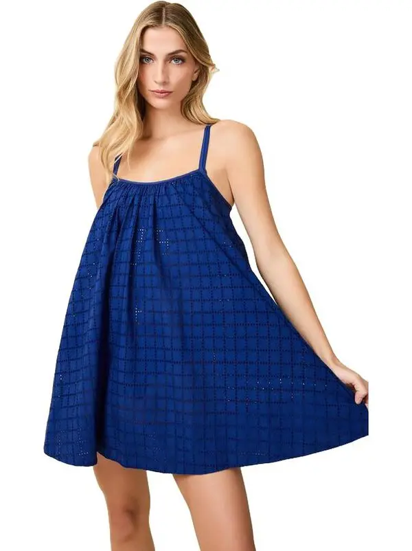 Solid & Striped Lindsay Grid Eyelet Mini Dress - Navy